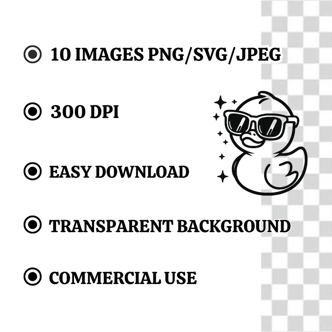 Duck With Sunglasses Svg & Png - 10 Designs, Rubber Duck Clipart, Duck ...