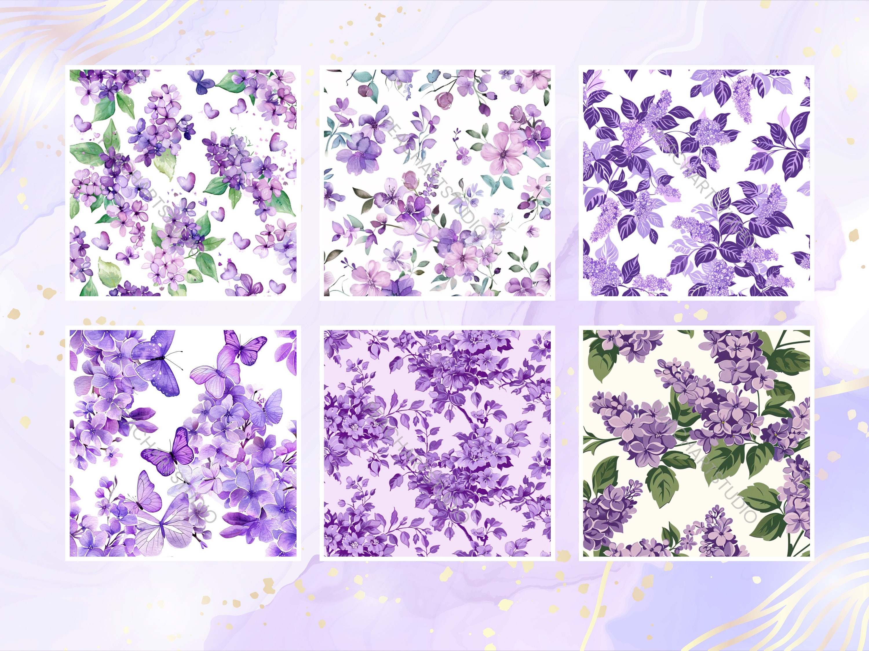 Lilac Floral Seamless Patterns – Watercolor Flower Clipart (digital ...