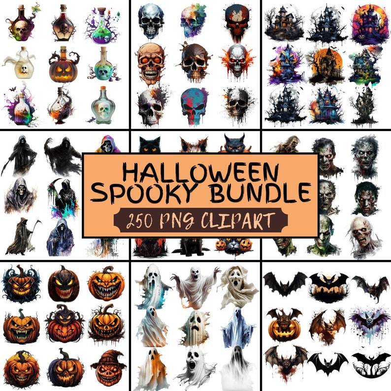 250 Halloween Spooky Clipart Bundle PNG Graphics Commercial - Etsy