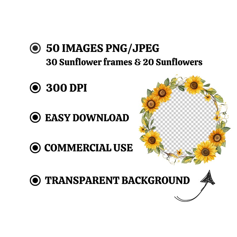 Sunflower Frame Clipart Bundle - 50 Images. Watercolor Floral Clipart ...