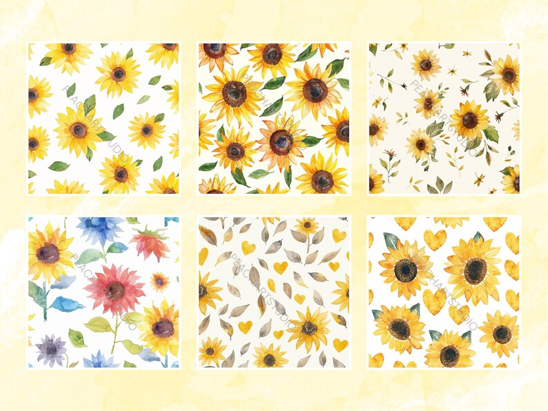 Watercolor Sunflowers Digital Paper - 20 Seamless Autumn Fall Summer ...