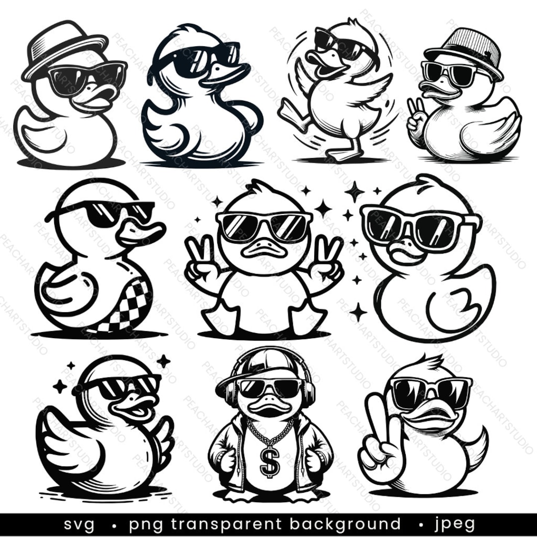 Duck With Sunglasses Svg & Png - 10 Designs, Rubber Duck Clipart, Duck ...