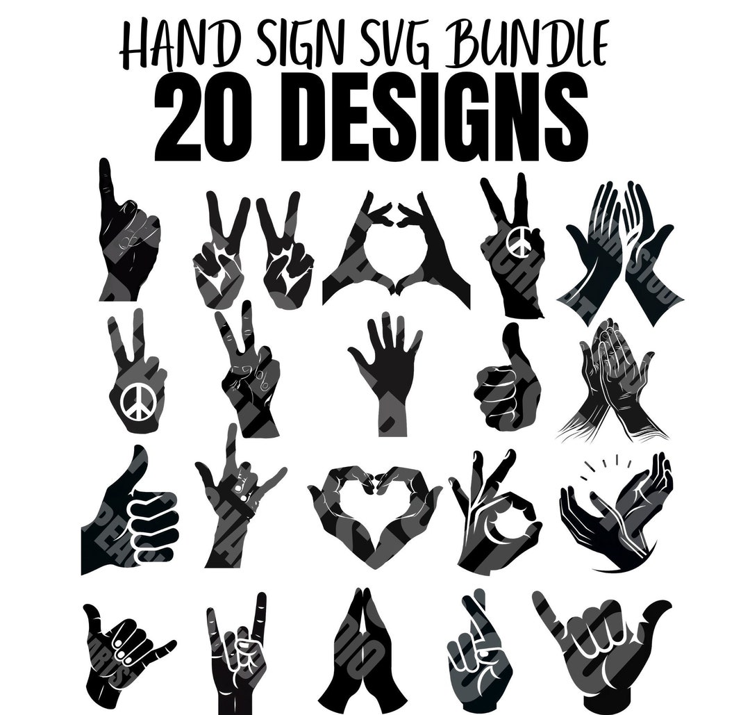 Peace and Love Hands Signs - Vector Cut Files Silhouette Svg | Png ...