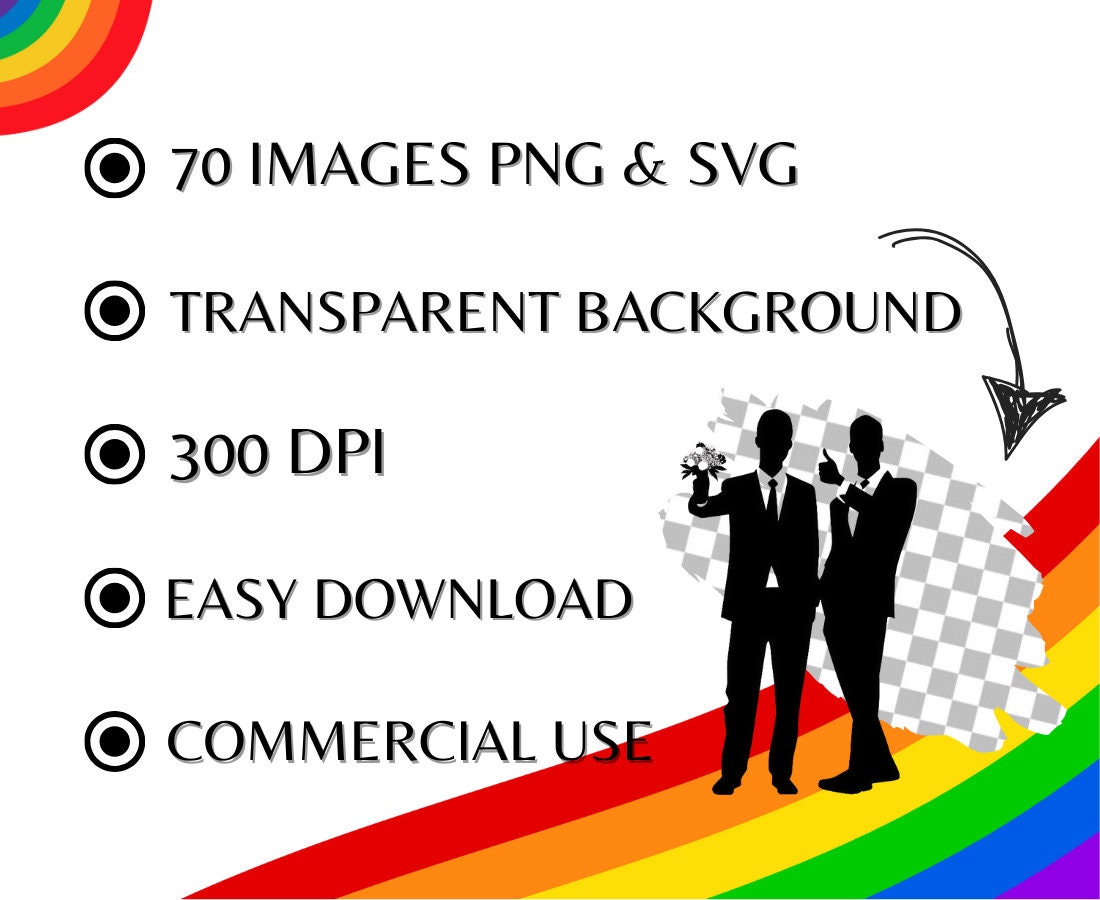 LGBTQ SVG PNG Bundle, Couple Silhouette Clipart Groom Gay Svg Gay Pride ...
