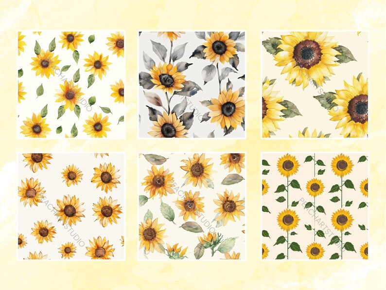 Watercolor Sunflowers Digital Paper - 20 Seamless Autumn Fall Summer ...