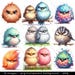 Grumpy Birds Clipart 18 Designs. Cute Fluffy Birds, Digital Download ...