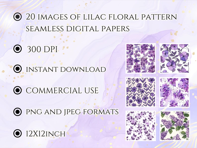 Lilac Floral Seamless Patterns – Watercolor Flower Clipart (digital ...