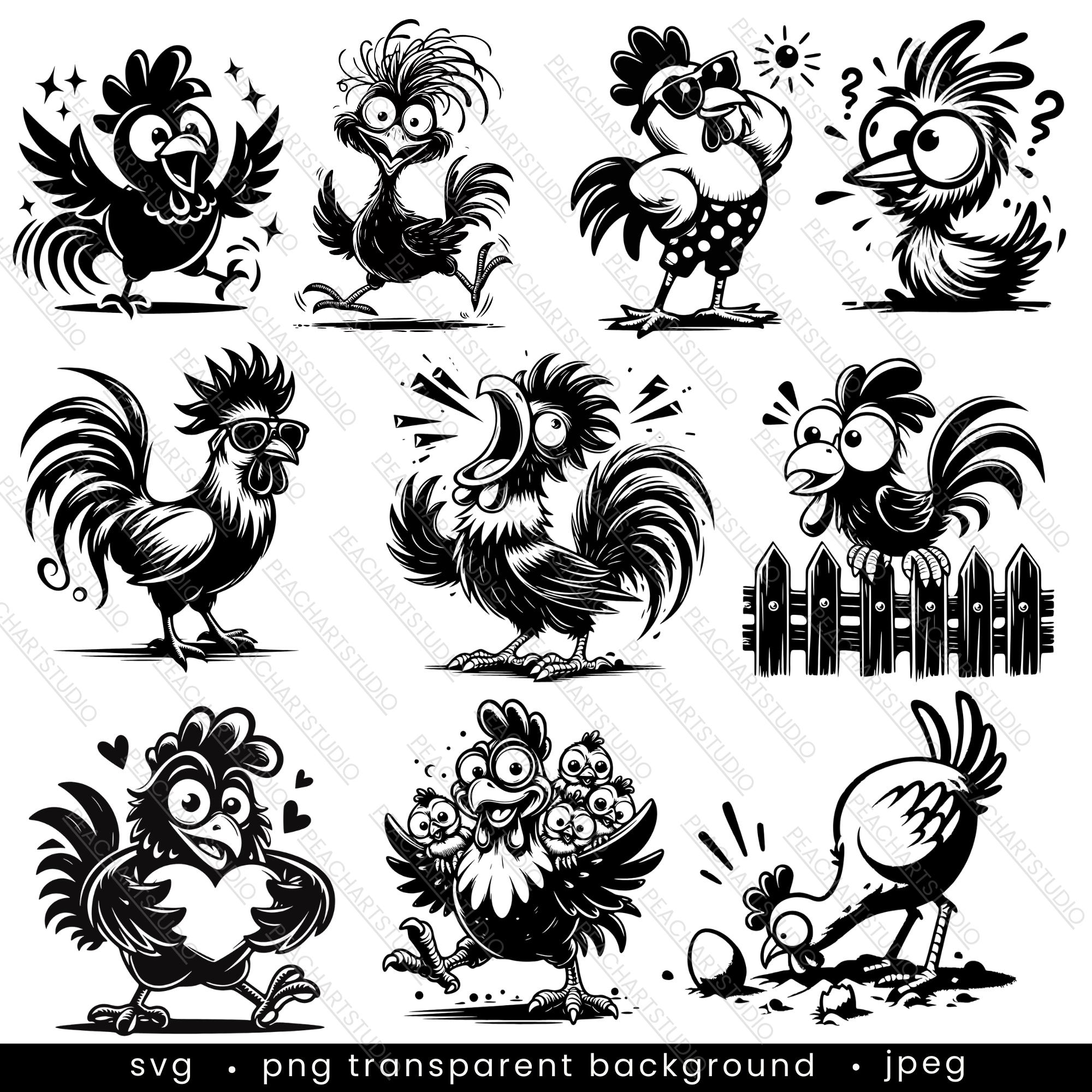 Crazy Chicken Svg & Png - 10 Designs, Rooster Clipart, Chicken Vector ...