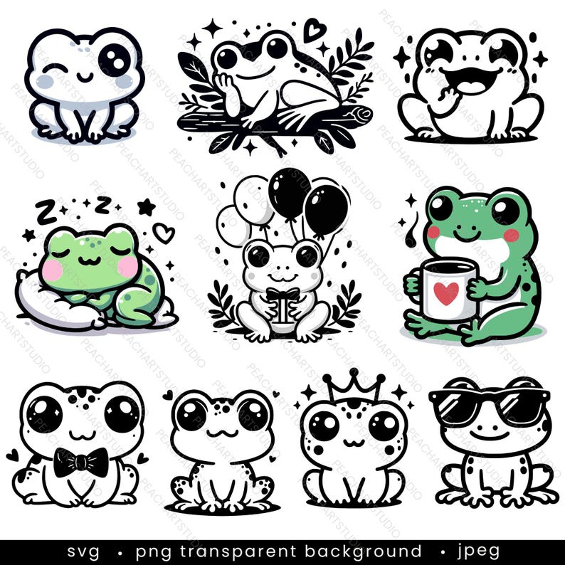 Cute Frog SVG Bundle - 10 Designs. Frog Png | Animal Svg | Frog Vector ...