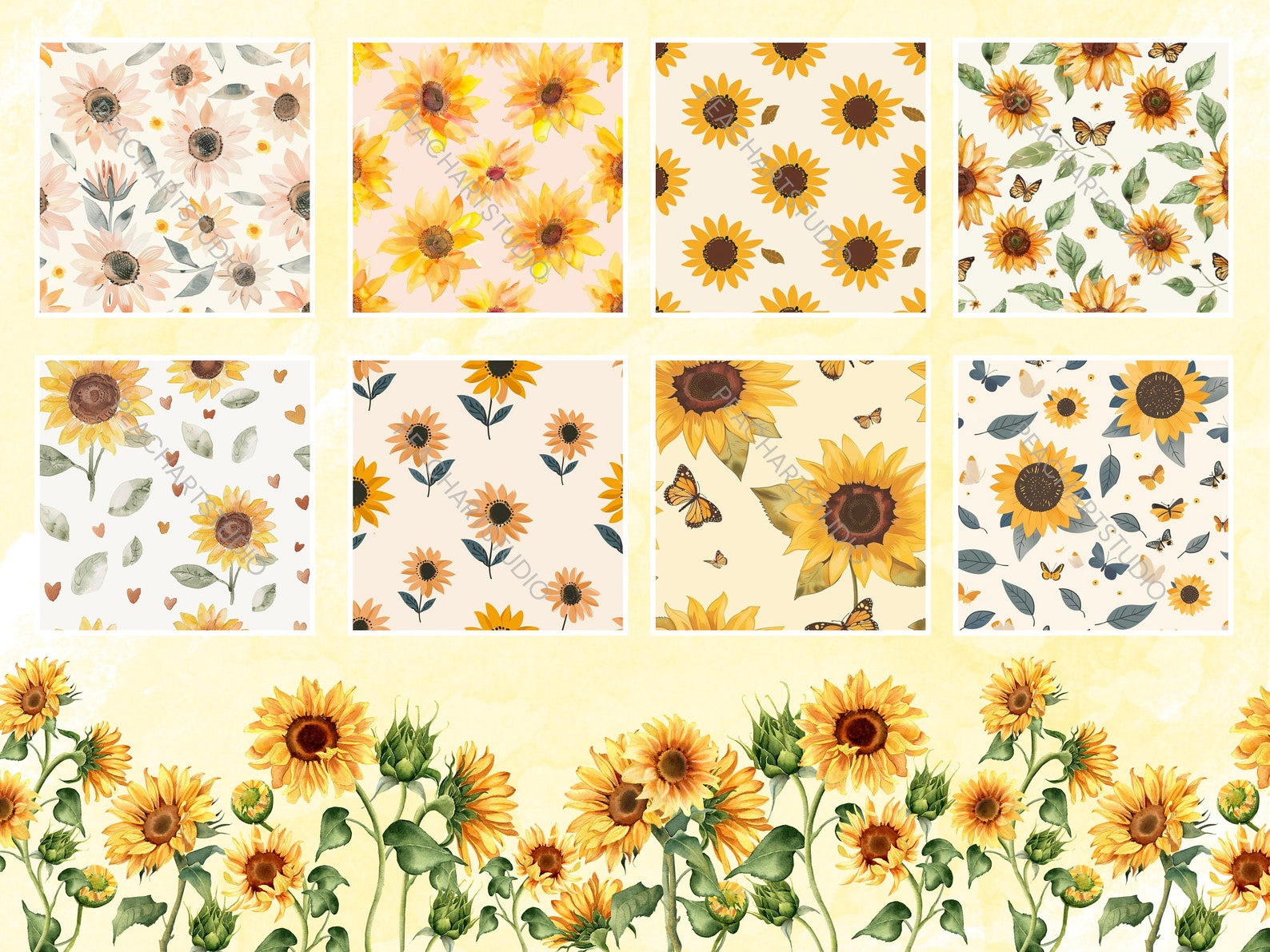 Watercolor Sunflowers Digital Paper - 20 Seamless Autumn Fall Summer ...