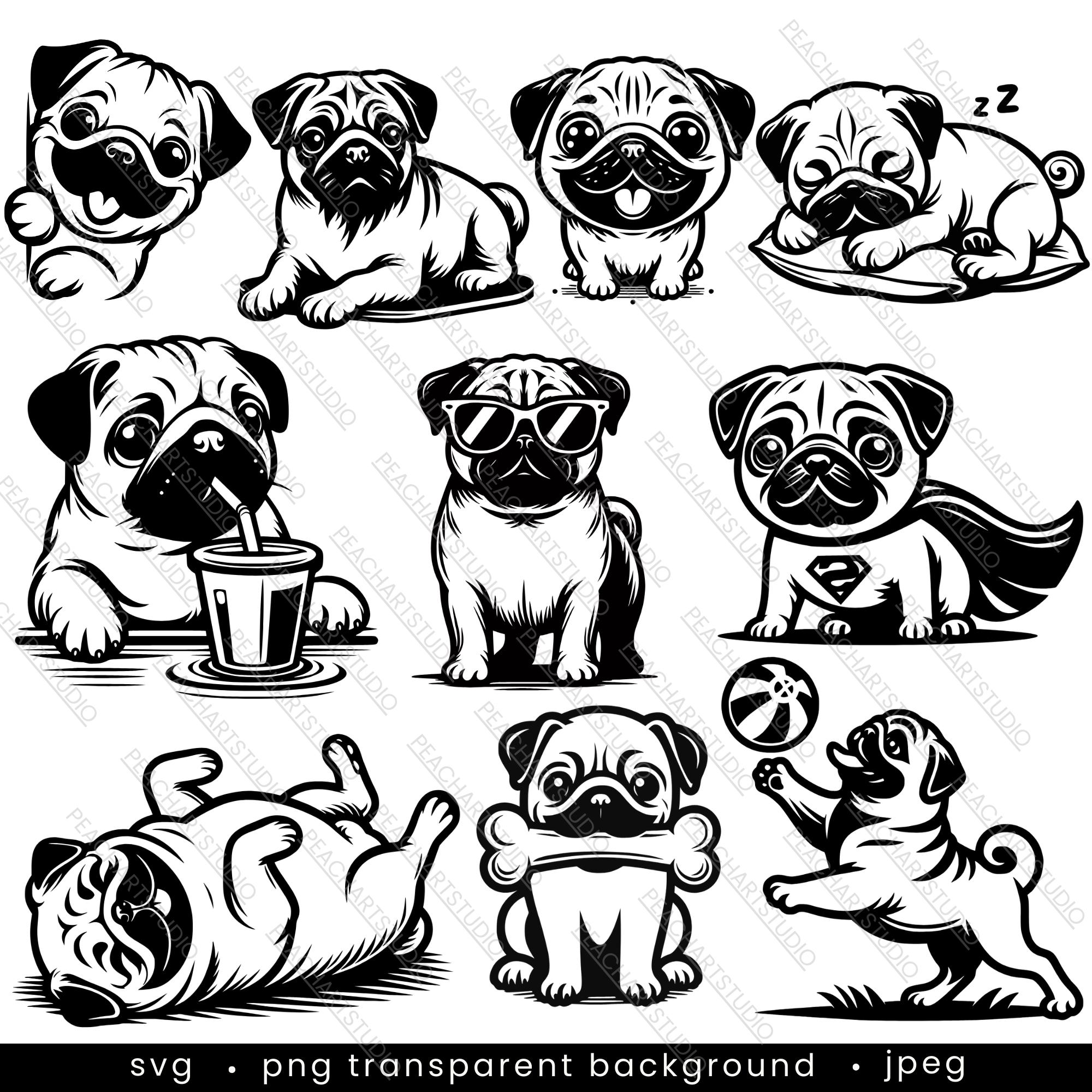 Pug SVG Clipart Bundle - 10 Designs. Cute Pug Dog Clipart Set for ...