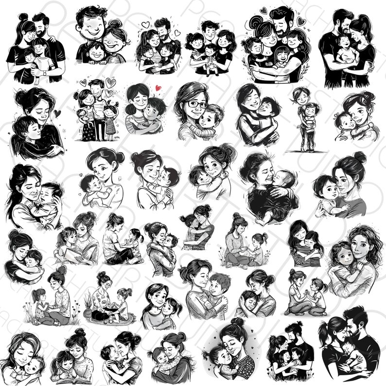Family Doodle SVG Clipart Bundle, Silhouette Vector Images (digital ...