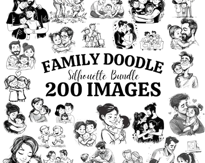 Family Doodle SVG Clipart Bundle, Silhouette Vector Images (digital ...