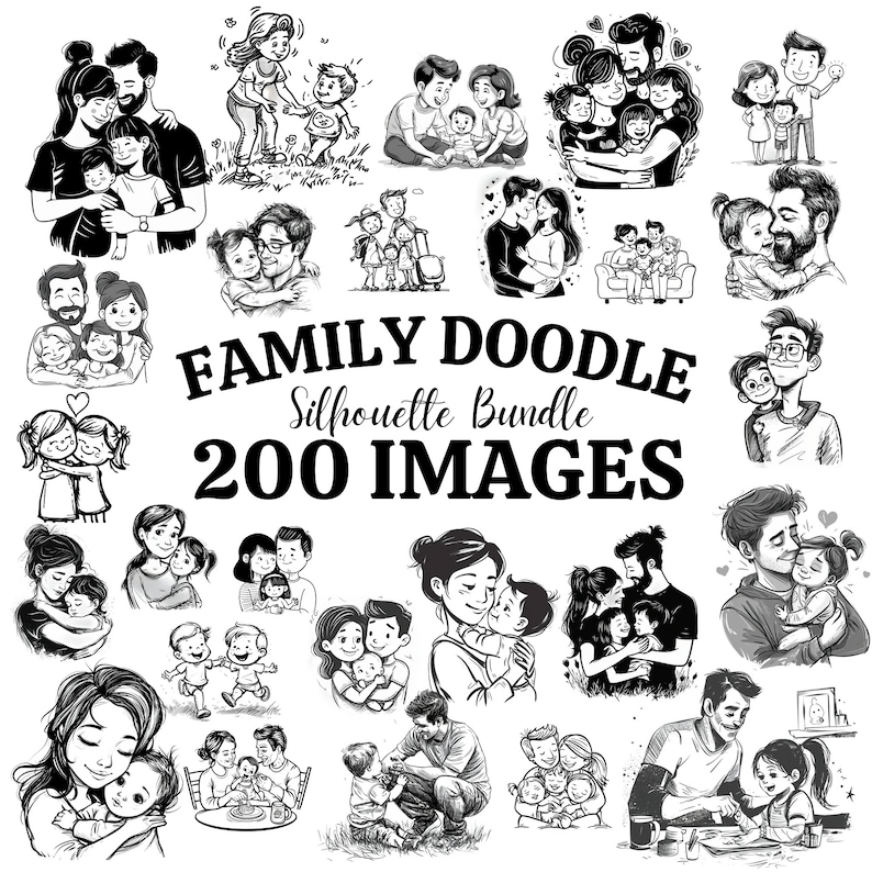 Family Doodle SVG Clipart Bundle, Silhouette Vector Images (digital ...