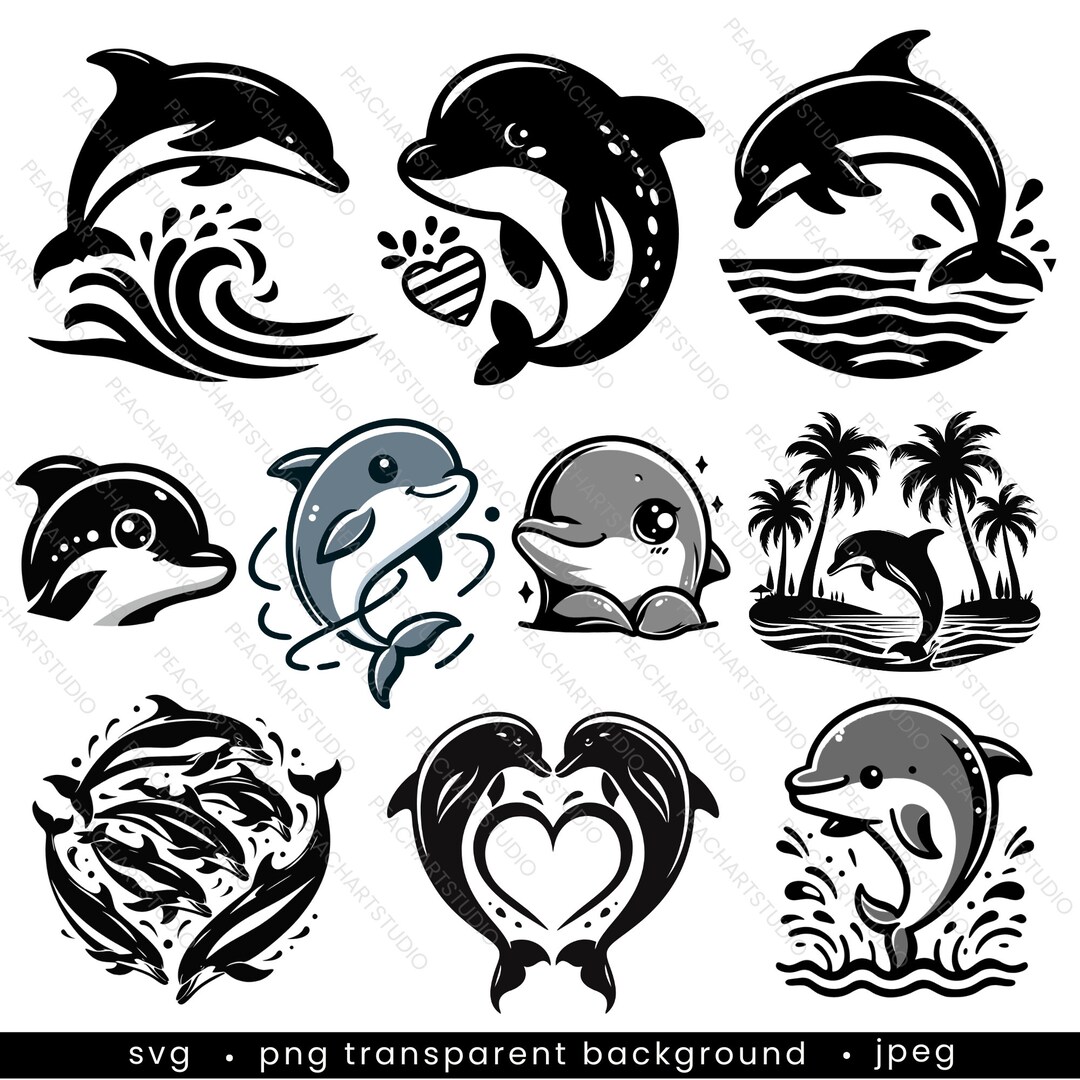 Cute Dolphins Svg Bundle - 10 Designs. Cute Ocean Animals Svg, Dolphin ...