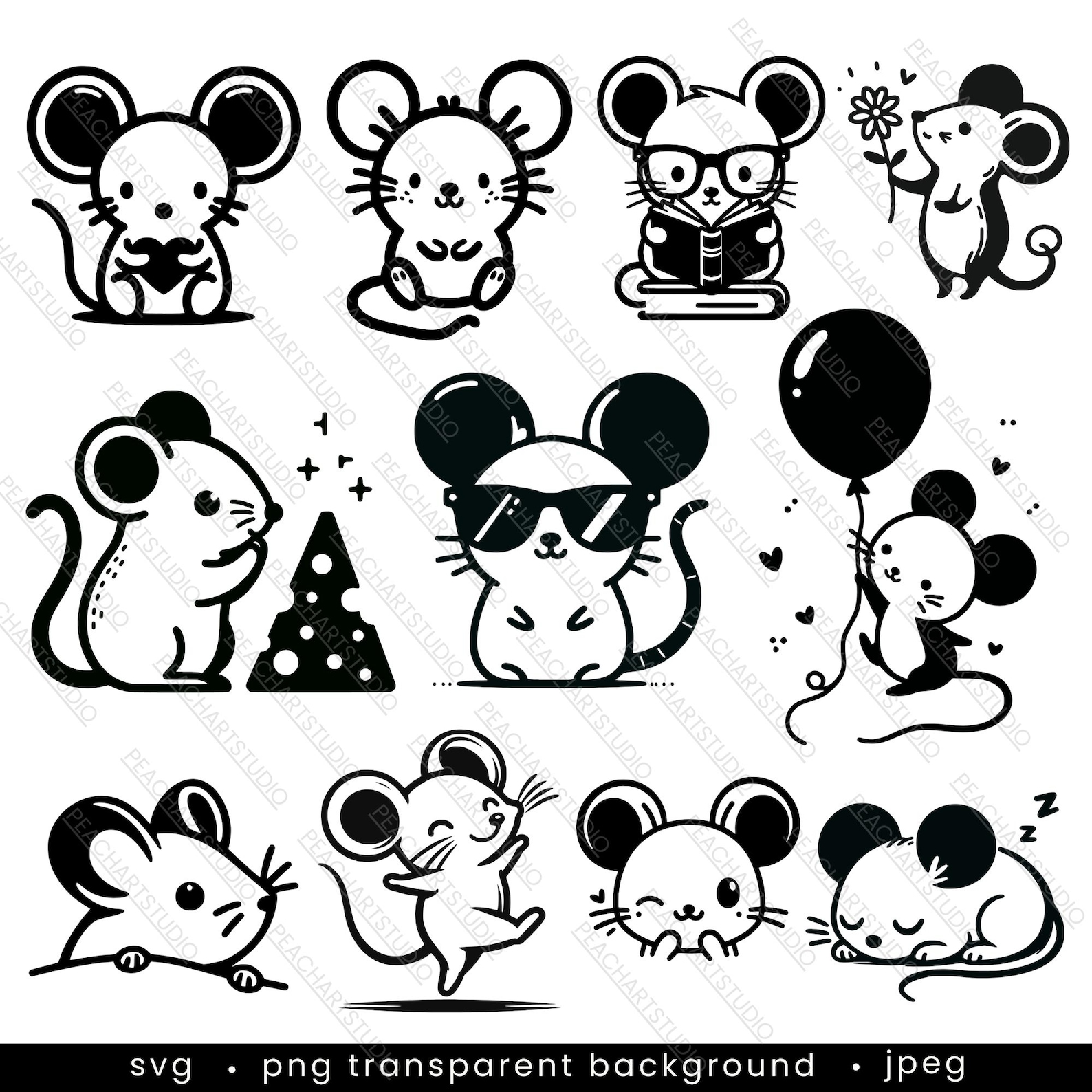 Cute Mouse Svg - 11 Design. Mouse Clipart, Cute Animal Svg, Kawaii Svg ...