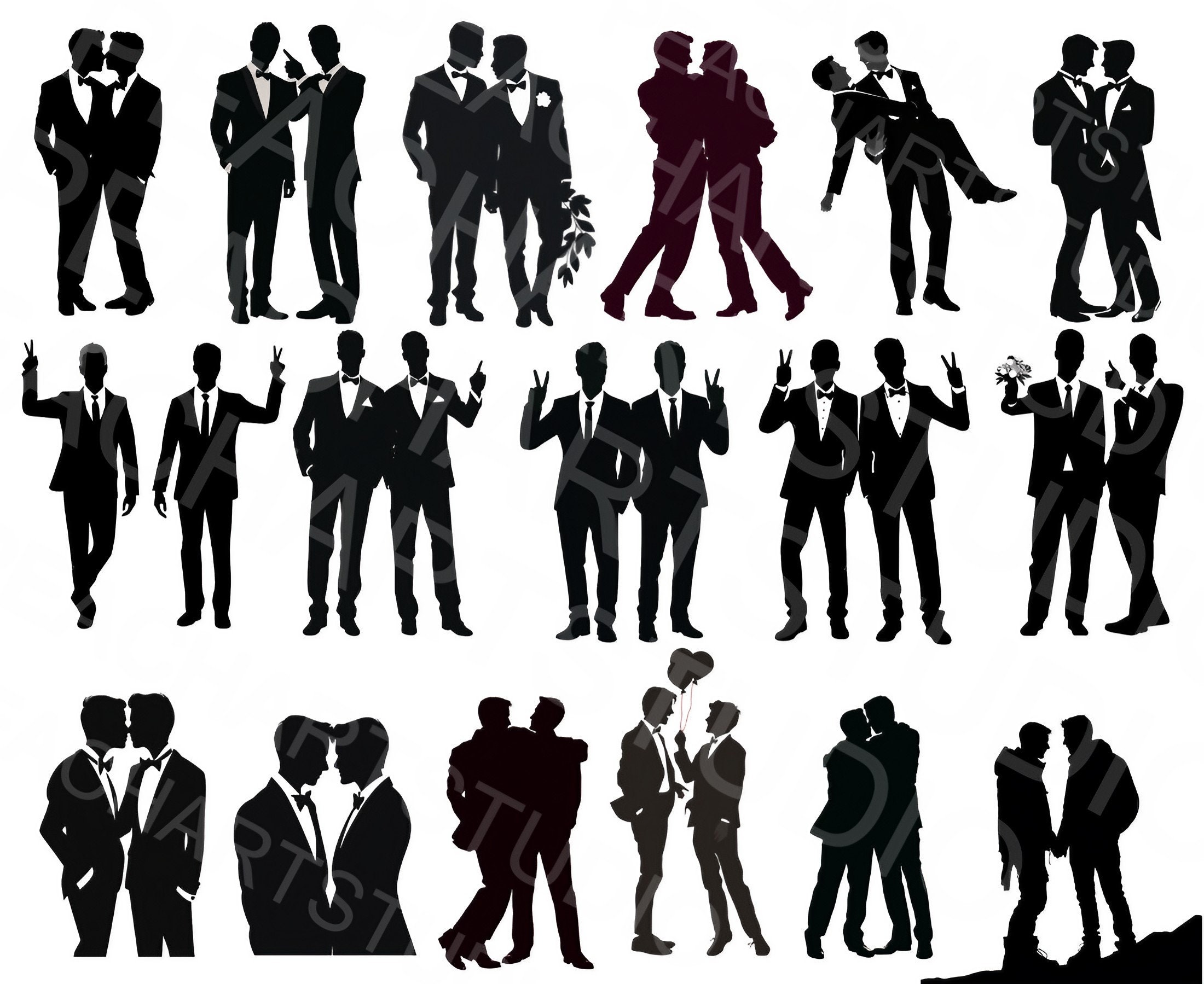 LGBTQ SVG PNG Bundle, Couple Silhouette Clipart Groom Gay Svg Gay Pride ...
