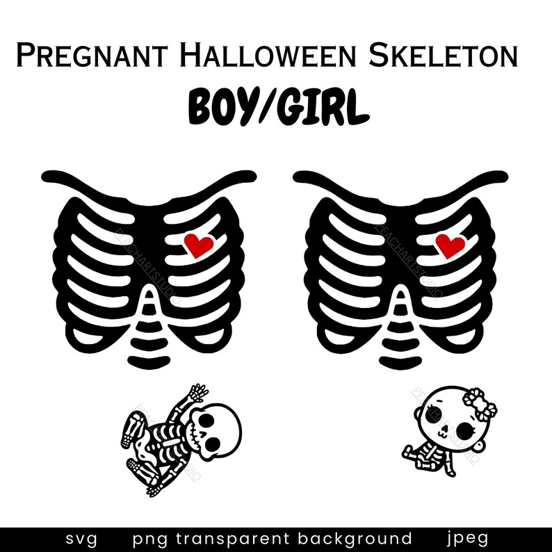 Pregnant Halloween Skeleton Clipart, Baby Boy/girl, SVG PNG JPEG ...