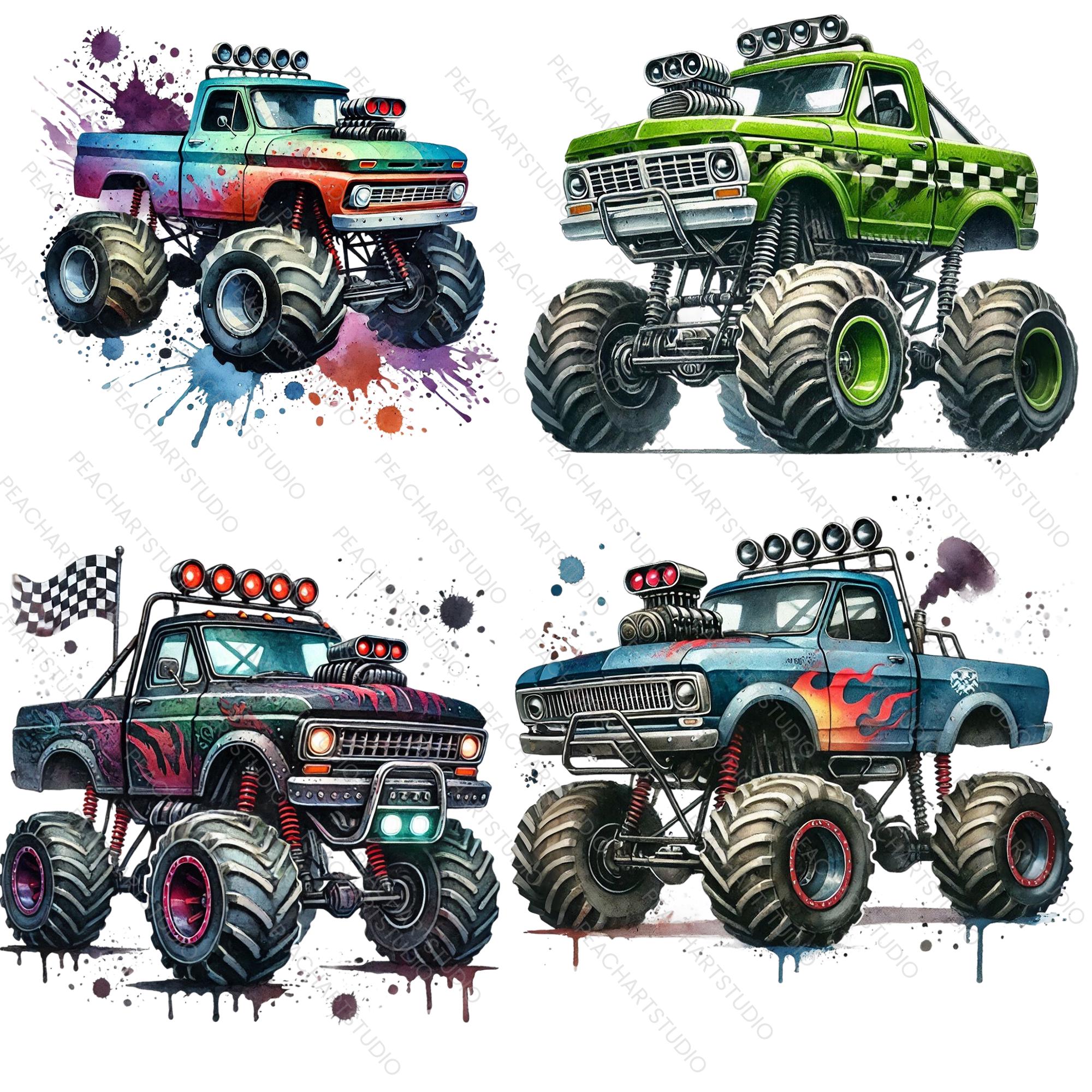 Watercolor Monster Truck Clipart Bundle - 20 Designs. Monster Truck Png ...