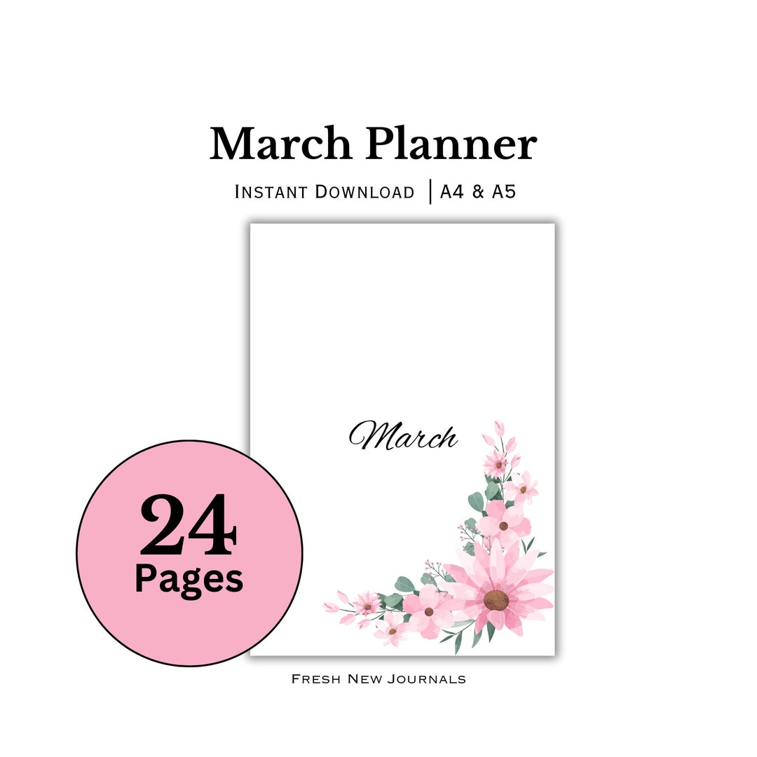 March Planner, Printable, Digital Undated, Dated Calendar, Journal ...