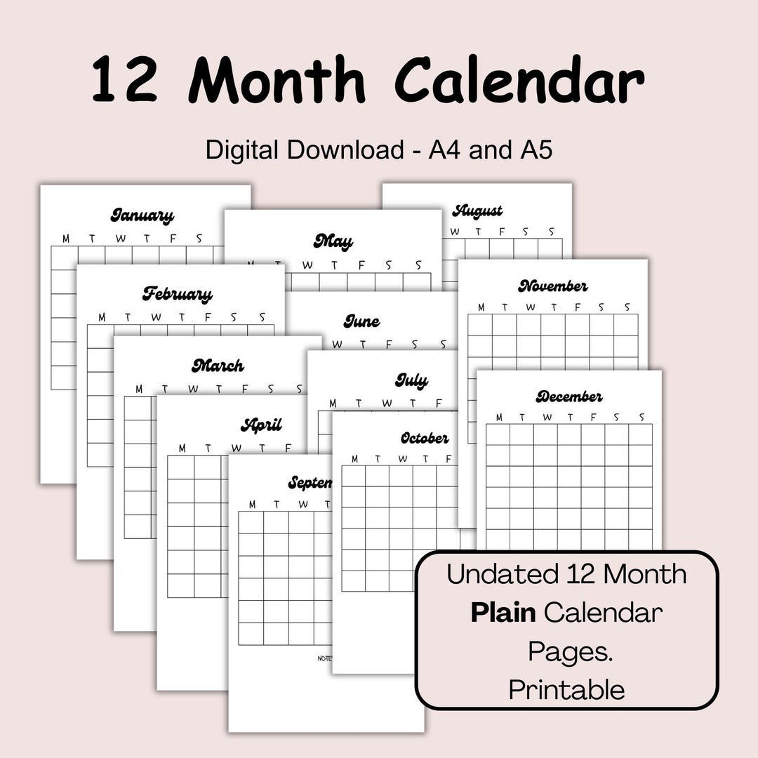 Undated 12 Month Calendar: A4/A5 Printable Planner (PDF) - Etsy