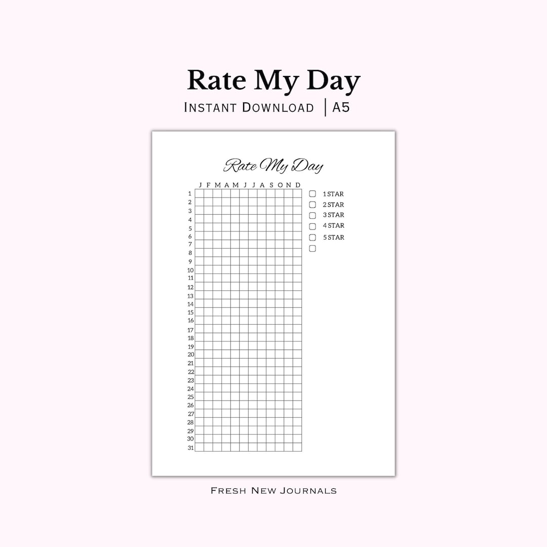 Printable Rate My Day Journal: Star Rating Tracker, A5 (digital ...