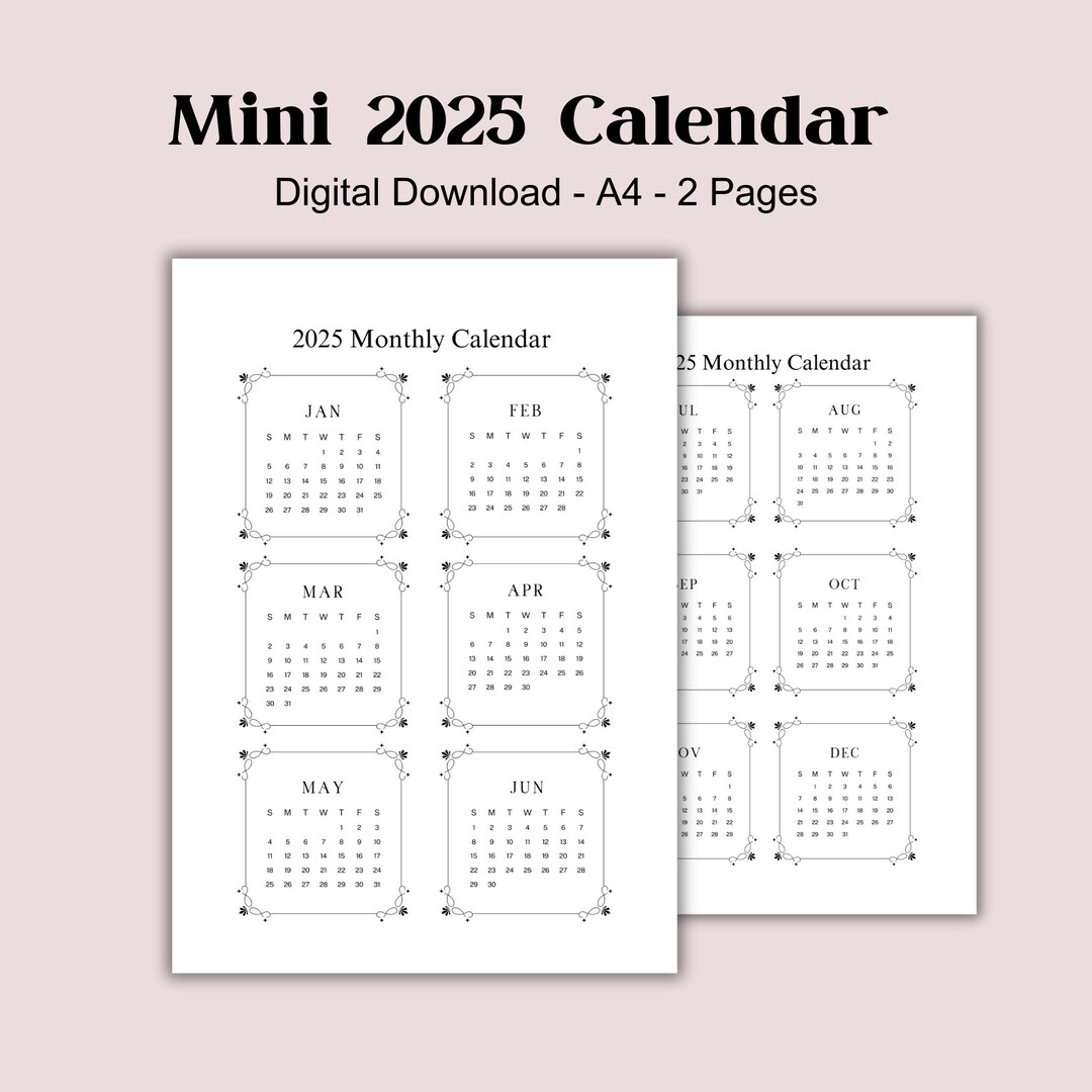 2025 Mini Calendar, Planner, Bullet Journal, Monthly Calendar ...