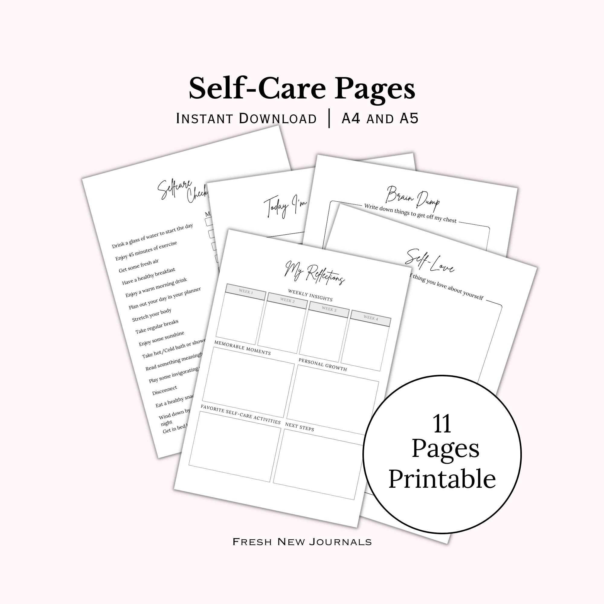 Printable Self Care Journal Pages, Monthly Goals, Daily Planner, Brain ...