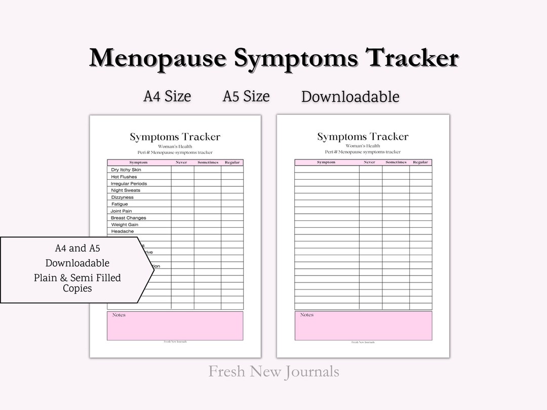Menopause / Perimenopause Symptoms Tracker | Woman's Health | Printable A4 and A5 Size ...