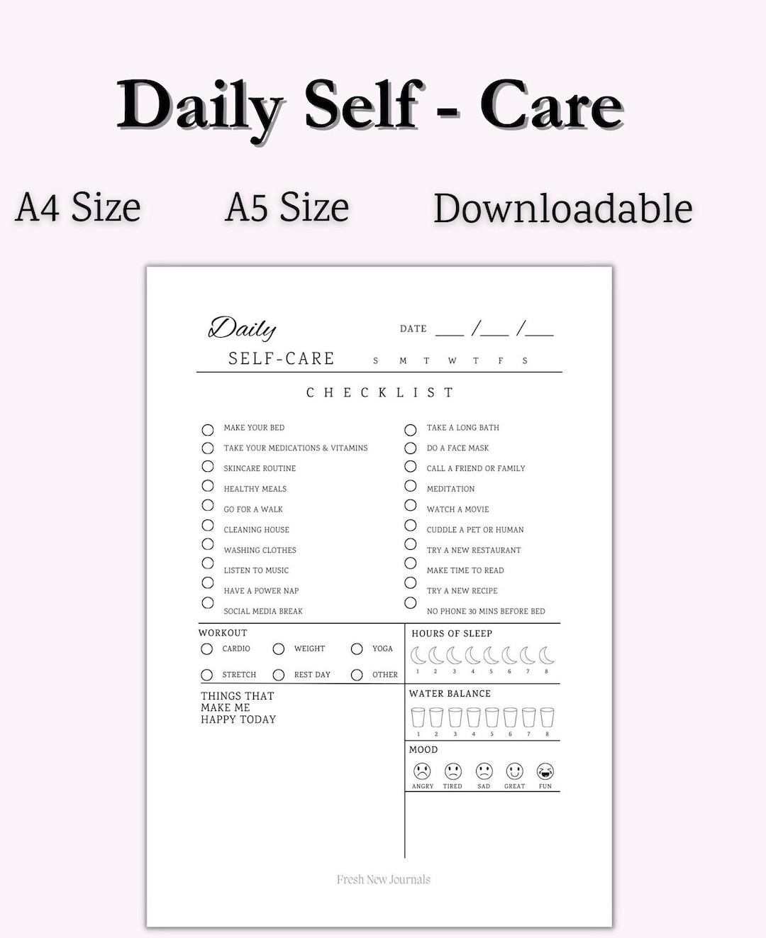 Daily Self Care | Self Care Checklist | Journal Pages | Daily Wellbeing ...