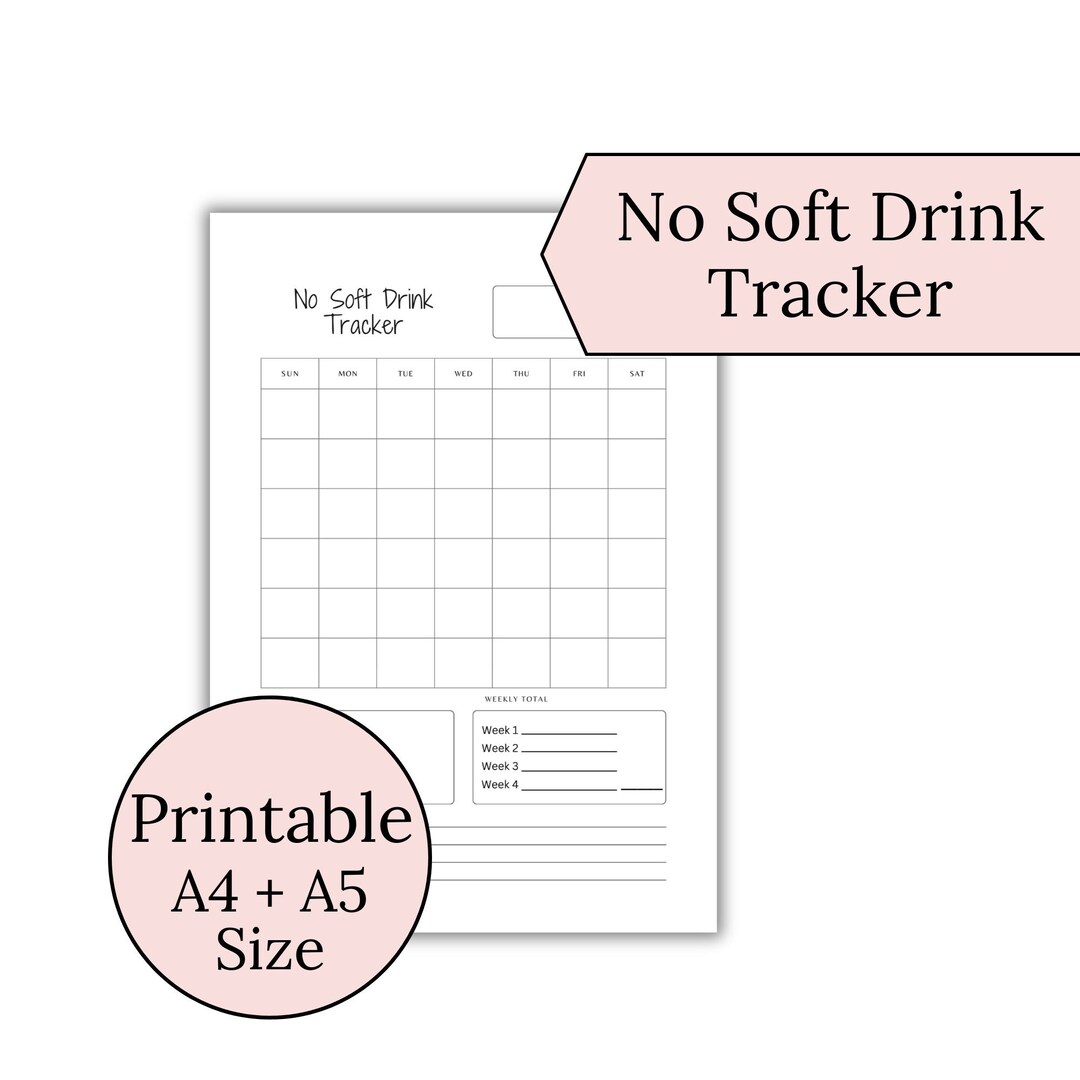 No Soft Drink Tracker, Fizzy Drink, Soda Planner Page, A5 and A4 Pdf ...