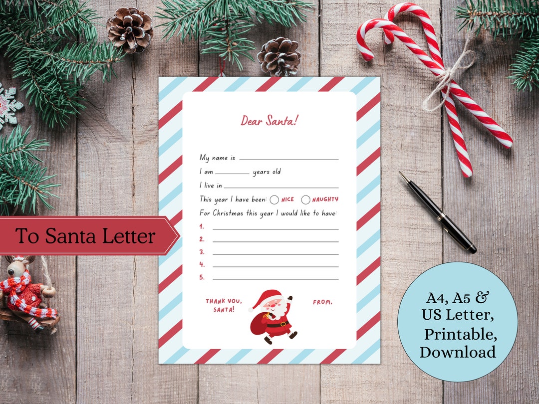 Christmas Wish List Letter to Santa, Fillable Template (digital ...