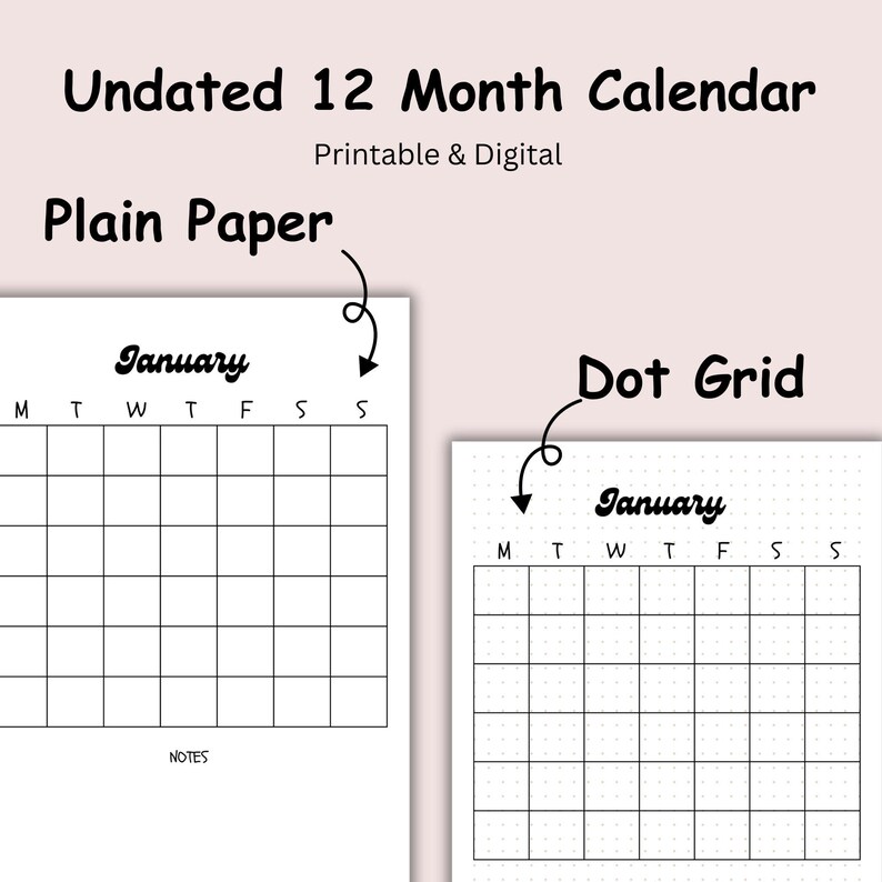 Undated 12 Month Calendar: A4/A5 Printable Planner (PDF) - Etsy