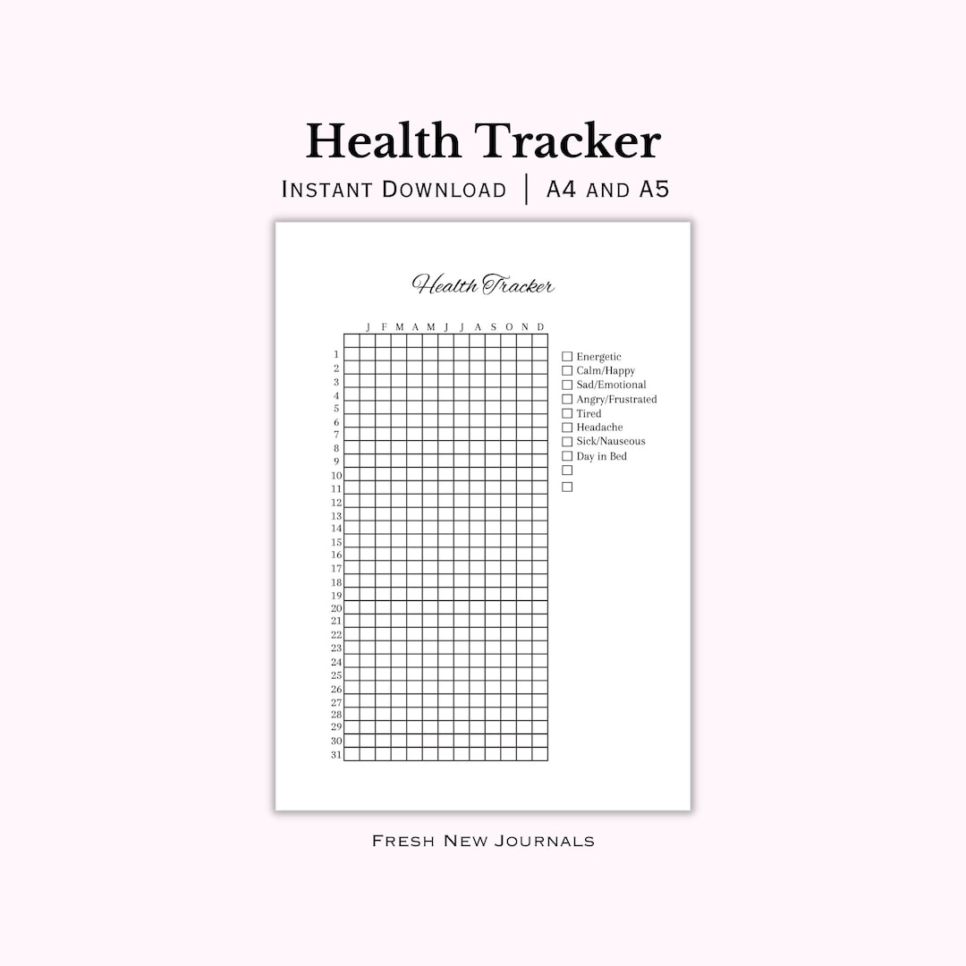 Printable Health and Wellness Tracker, Journal Page A4 & A5 Size ...