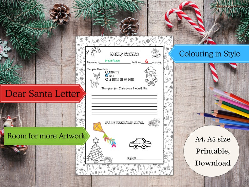 Letter to Santa Printable, Colouring Xmas Letter, Kids Letter to Santa ...