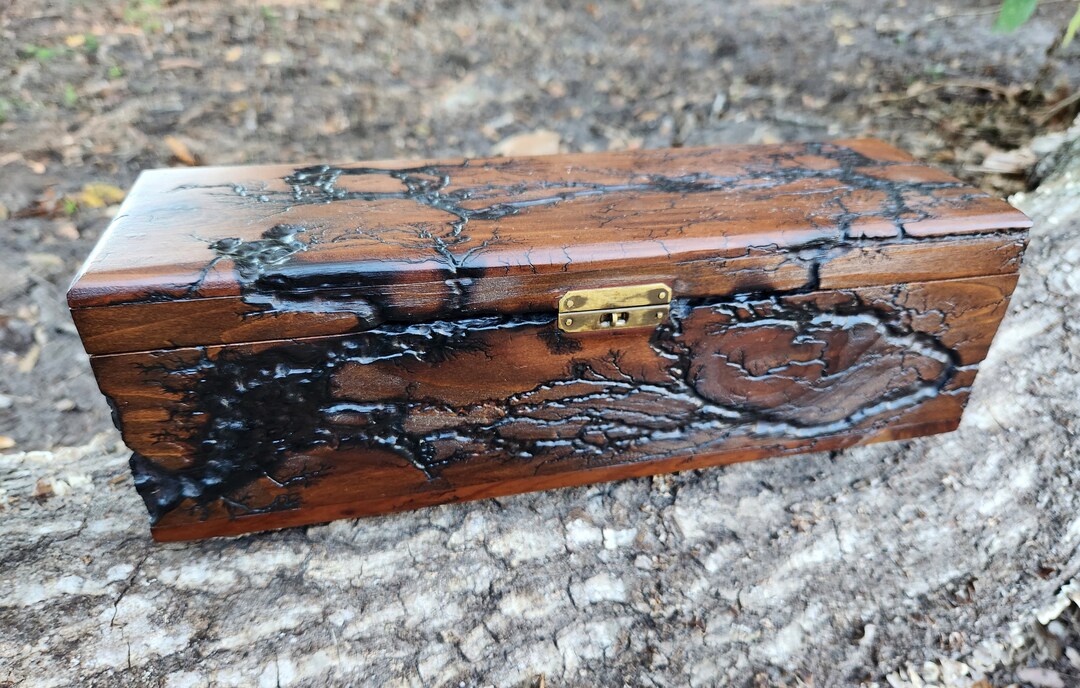 Fractal Wood Burned Cedar Box/wood Fracked Rectangular Cedar Box - Etsy