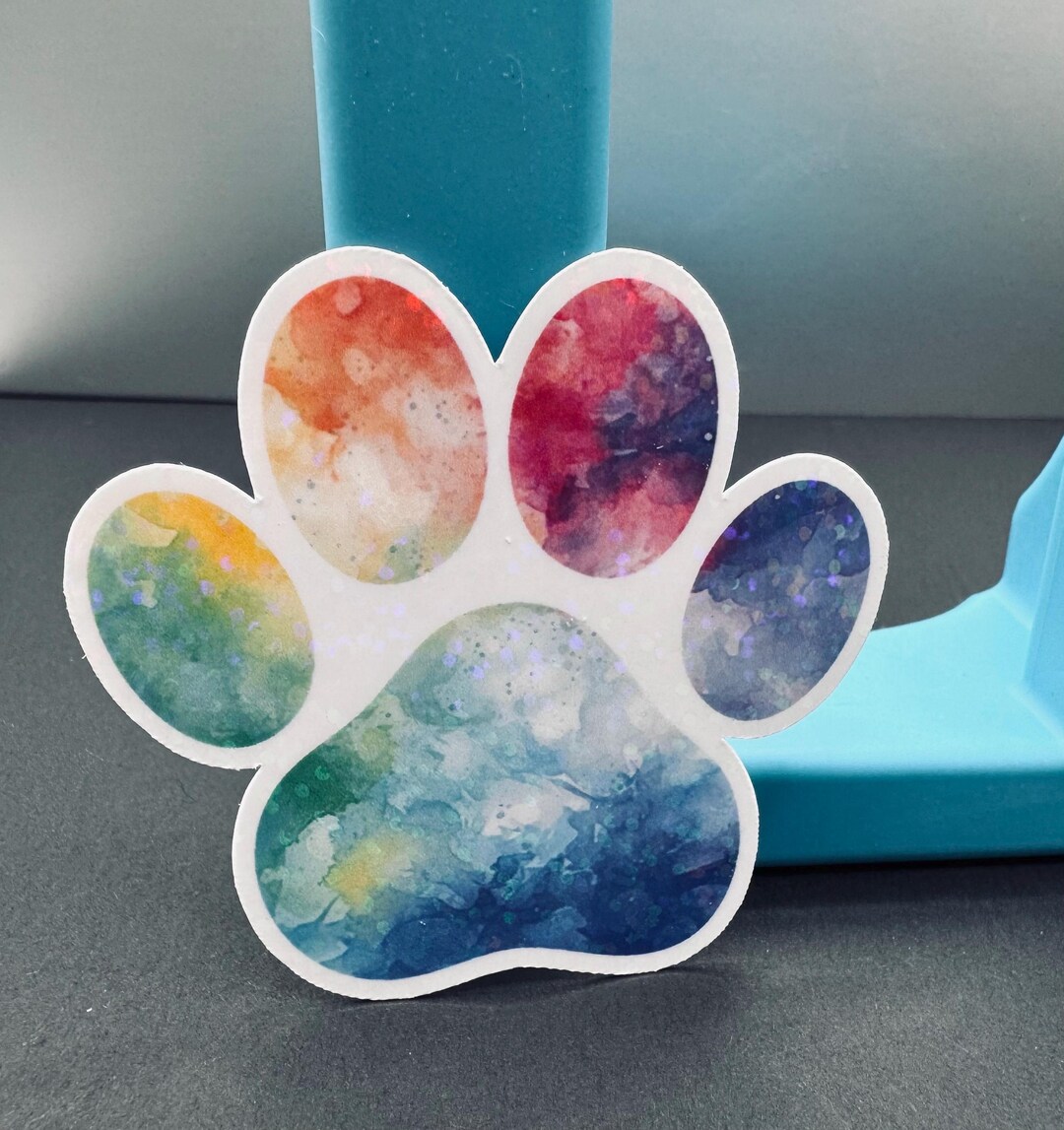 Holographic Rainbow Paw Print Sticker - Waterproof Vinyl Pet Decal - Etsy
