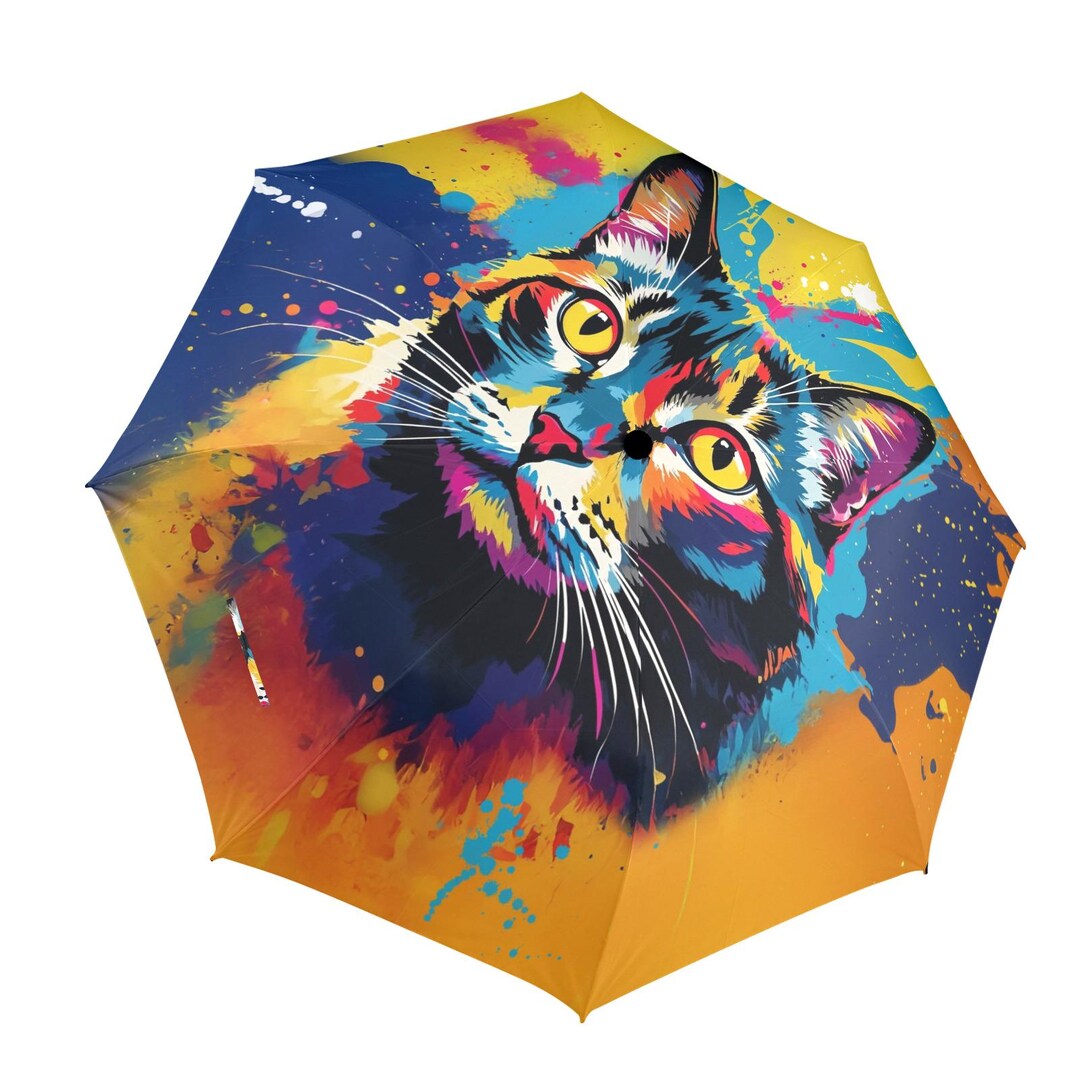 Umbrella, Colorful Cat Design Semi-automatic Foldable Parasol - Etsy
