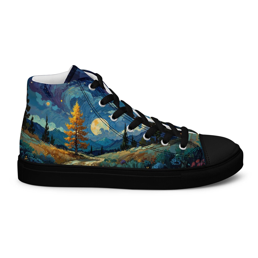 Unisex High Top Canvas Shoes - Landscape Acrylic Painting, Artistic ...