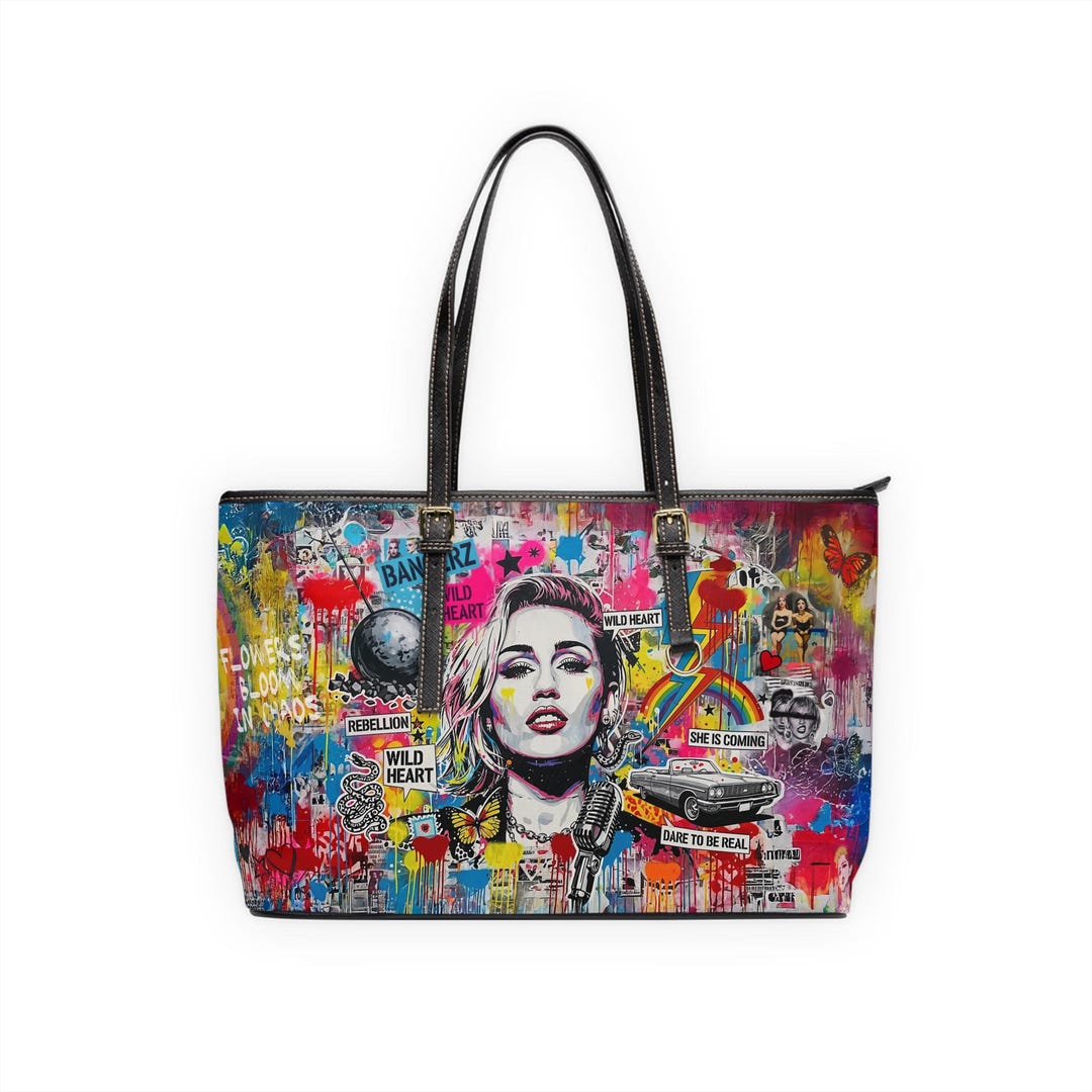 Miley Cyrus Graffiti Tote Bag: PU Leather Fashion Handbag - Etsy