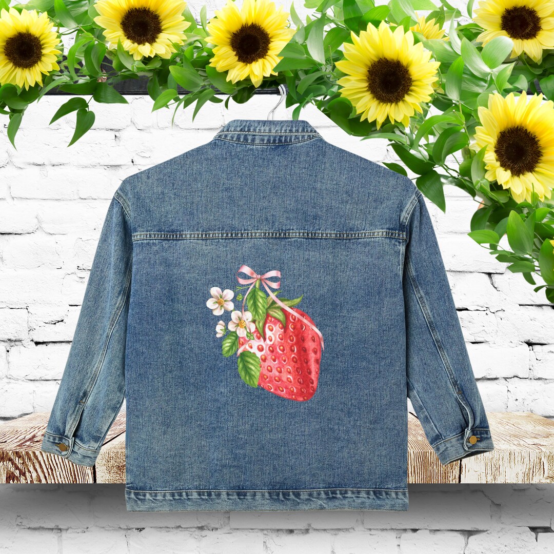 Strawberry Jean Jacket, Coquette Jean Jacket, Coquette Aesthetic ...