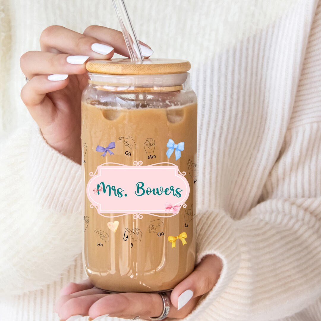 Custom American Sign Language Gift, ASL Gift, Iced Coffee Cup, Glass ...