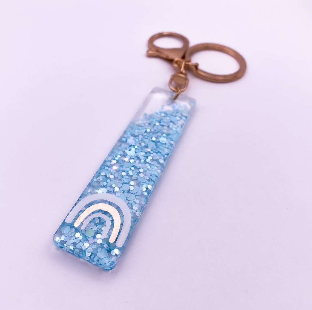Blue Glitter Keyring With Rainbow Decal. - Etsy