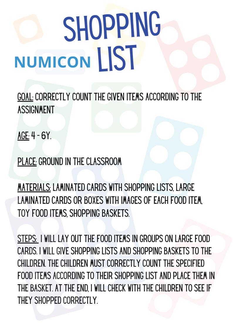 Numicon Shopping List. Math Activity for Kids. Training Counting and ...