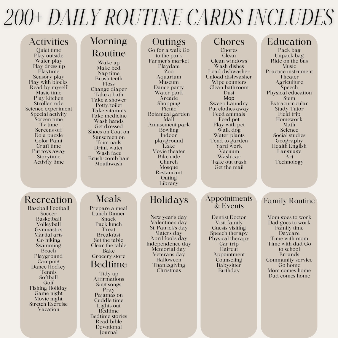 200+ Daily Routine Cards With Charts/ Autism/ Visual Aid/ ABA Therapy ...
