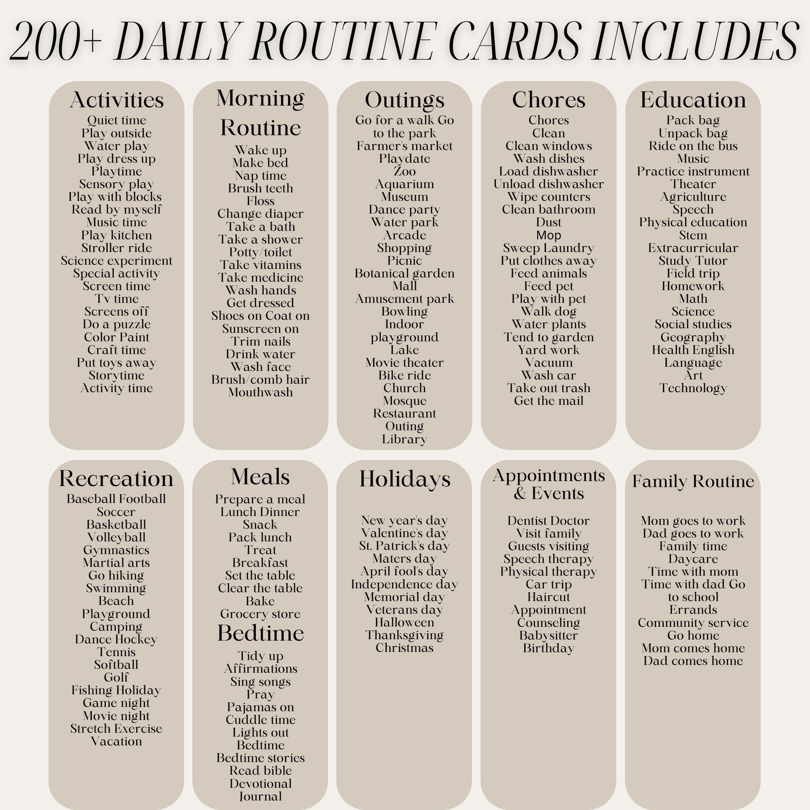 200+ Daily Routine Cards With Charts/ Autism/ Visual Aid/ ABA Therapy ...