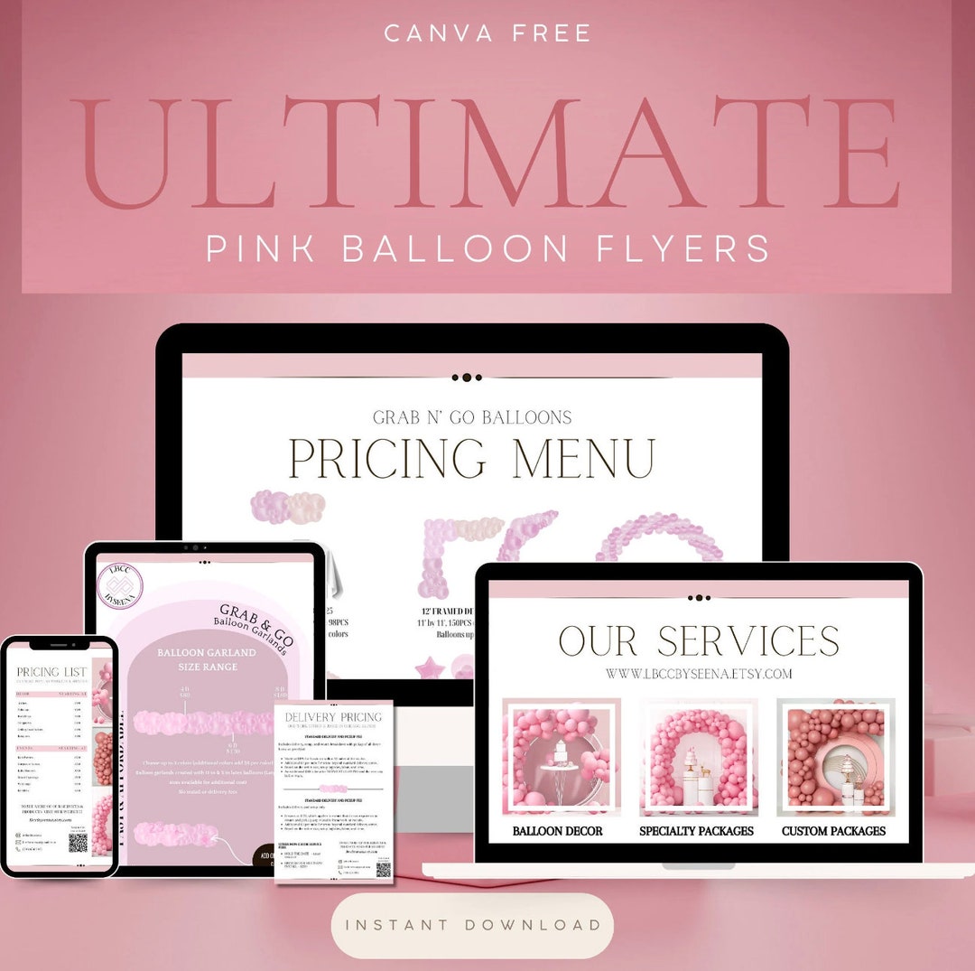 The Ultimate Pink Balloon Flyers - Canva Free - Etsy