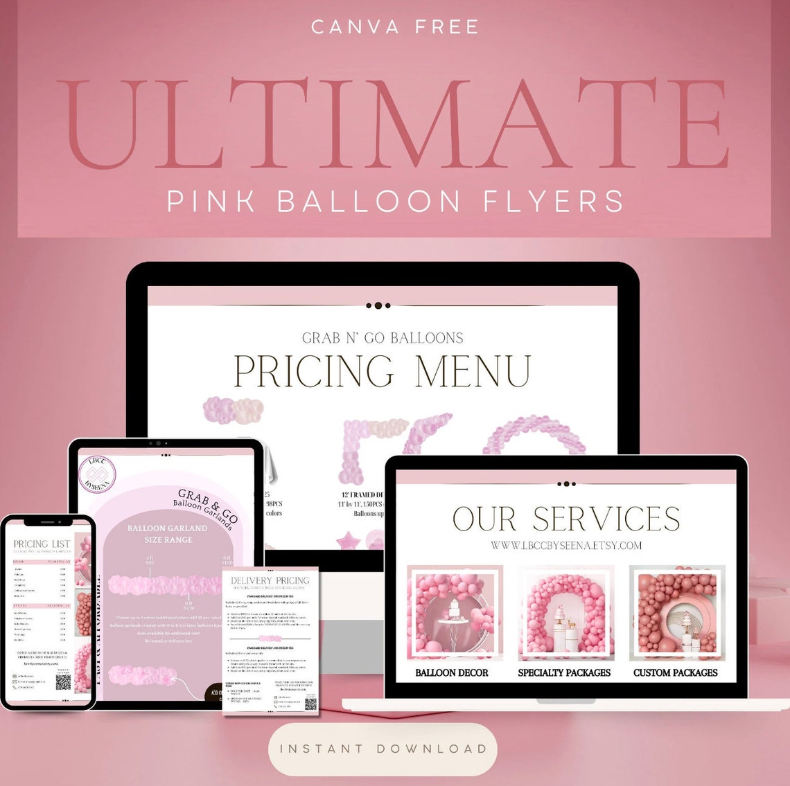 The Ultimate Pink Balloon Flyers - Canva Free - Etsy