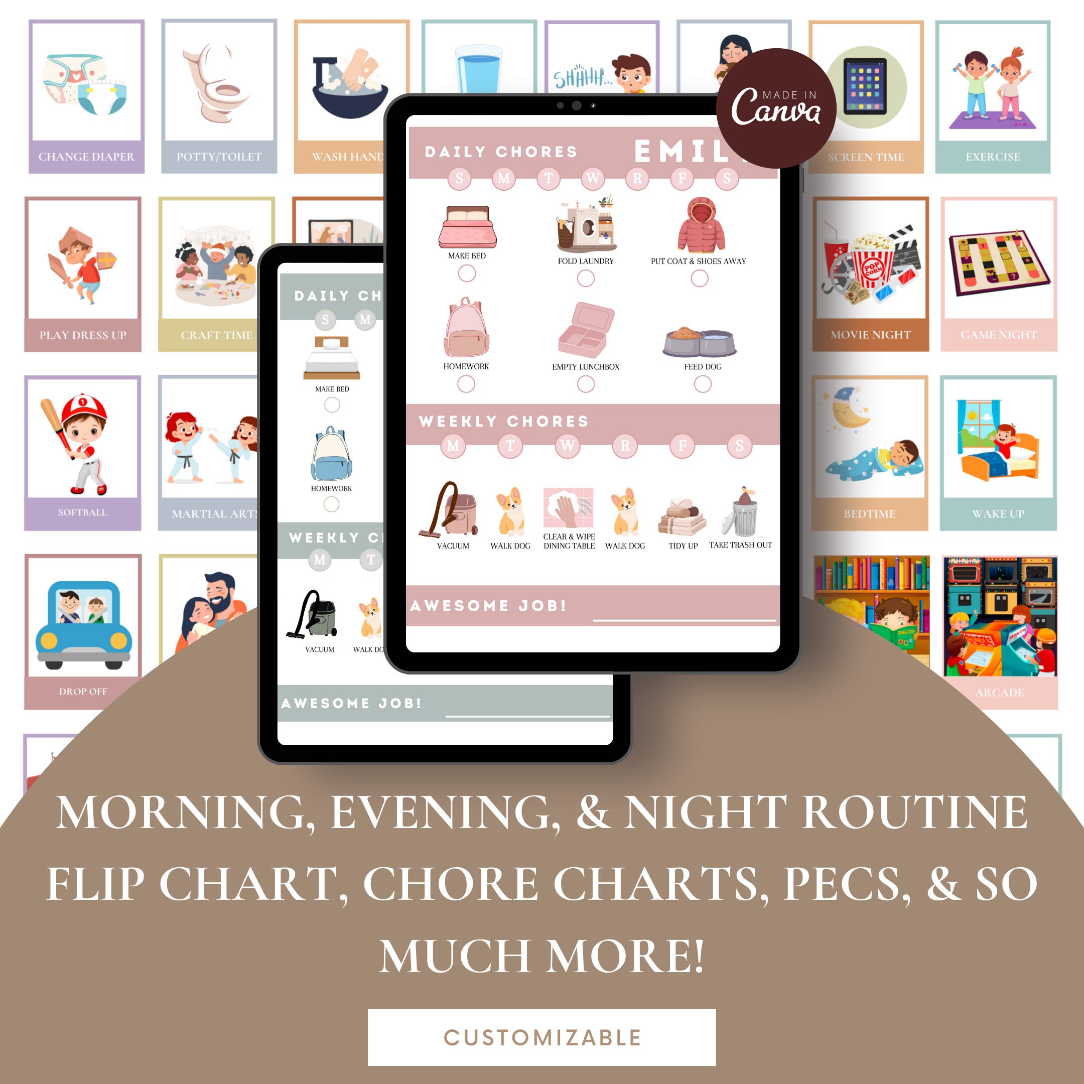 Morning, Evening, and Night Visual Schedule Kids Daily Routine Cards ...