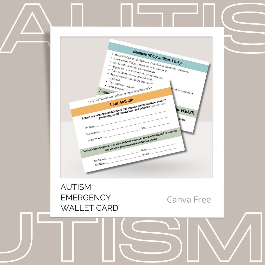 Autism Wallet Card for Disclosure to First Responders and Law Enforcers ...